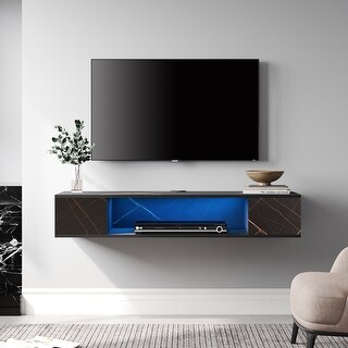 Stone Black Floating TV Stand Wall Mounted with Led Light - Bed Bath ...
