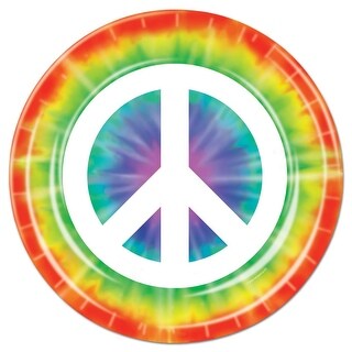 Pack of 96 Disposable Rainbow Tie-Dyed Peace Sign Dinner Plates 9 ...
