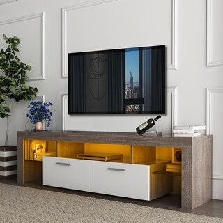 TV Stand Media Cabinets Television Table for Up to 65" TV, Brown+White ...