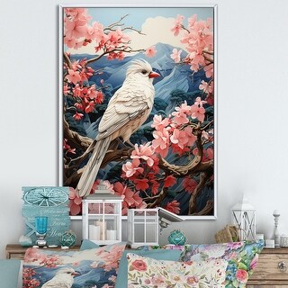 Designart "Pink Dove Winged Harmony Pastoral II" Dove Framed Wall Art ...