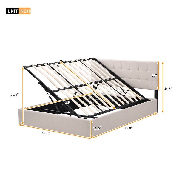Full Size Linen Upholstered Platform Bed Metal Bed Frame with Classic ...
