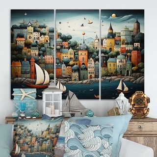 Designart "Coastal dream Harbor Hues" Port Landscape Canvas Art Print ...