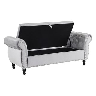Rectangular Grey Velvet Storage Ottoman Bench - Includes Pillow for ...