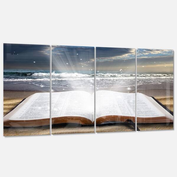 Designart "Jesus Bible at beach" Religious Art on Wrapped Canvas set ...