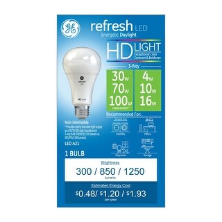 GE 68416 Non-Dimmable Refresh LED 3-Way HD Light Bulb, Daylight, 4W/10W ...
