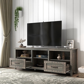 Grey TV Stand Console Table with 2 Drawers and 4 High-Capacity Storage ...