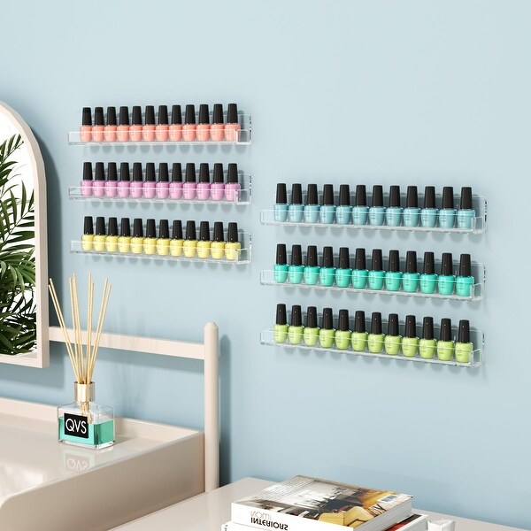 Green scenic Nail Polish Wall Rack Acrylic Clear Nail Polish Shelves 12pcs Nail Polish Wall Organizer Holder Display 15 inch White