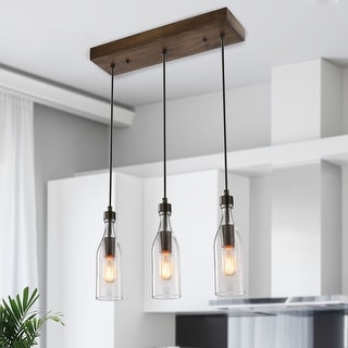 Modern Farmhouse 3-Light Wood Chandelier Linear Island Light for Dining ...