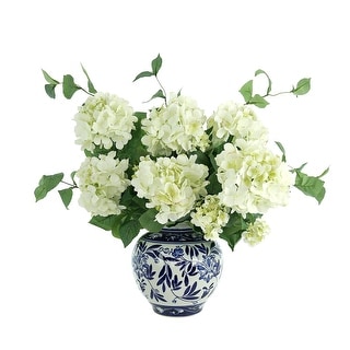 Hydrangea Floral Arrangement in a Decorative Ceramic Vase - White, Blue ...