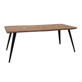 71 Inch Dining Table, Acacia Wood Top, Angled Legs, Black Finish, Brown ...