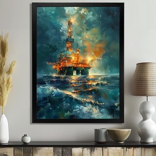 Designart "Blue Yellow Winter Oil Rig In Ocean" Oil Rigs / Fields ...