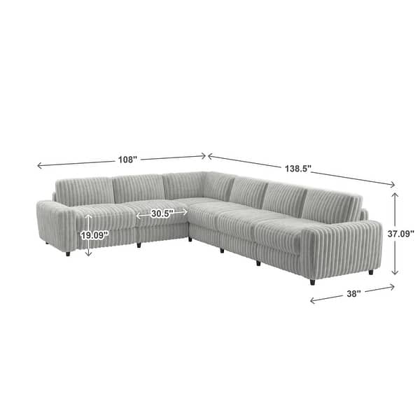 Veyron Furry Channel Fabric Down-filled 5-Seat Modular Sectional Sofa ...