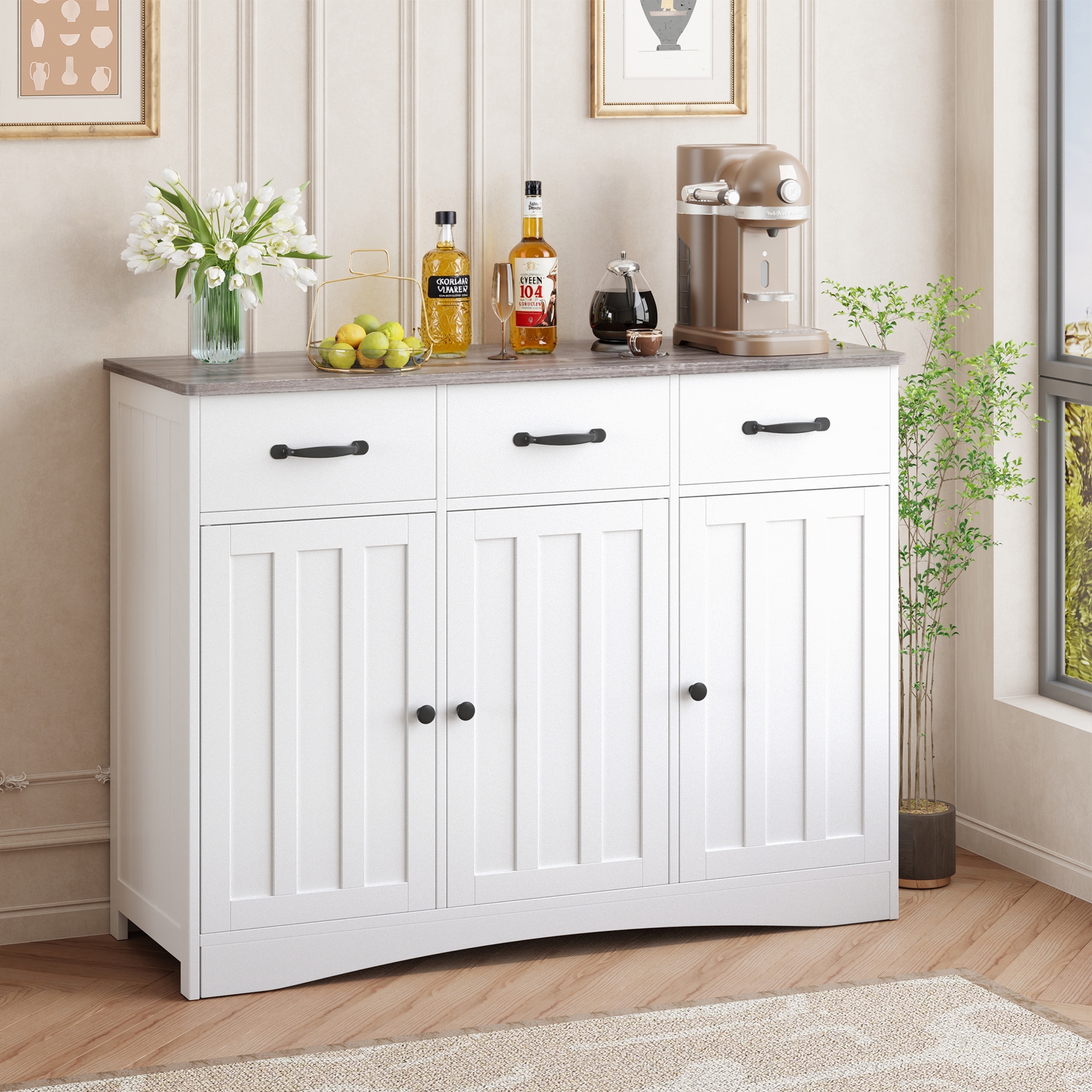 42.5 Farmhouse Buffets Sideboard Modern Wood Kitchen Storage Cabinet with Adjustable Shelf On Sale Bed Bath Beyond 39468960