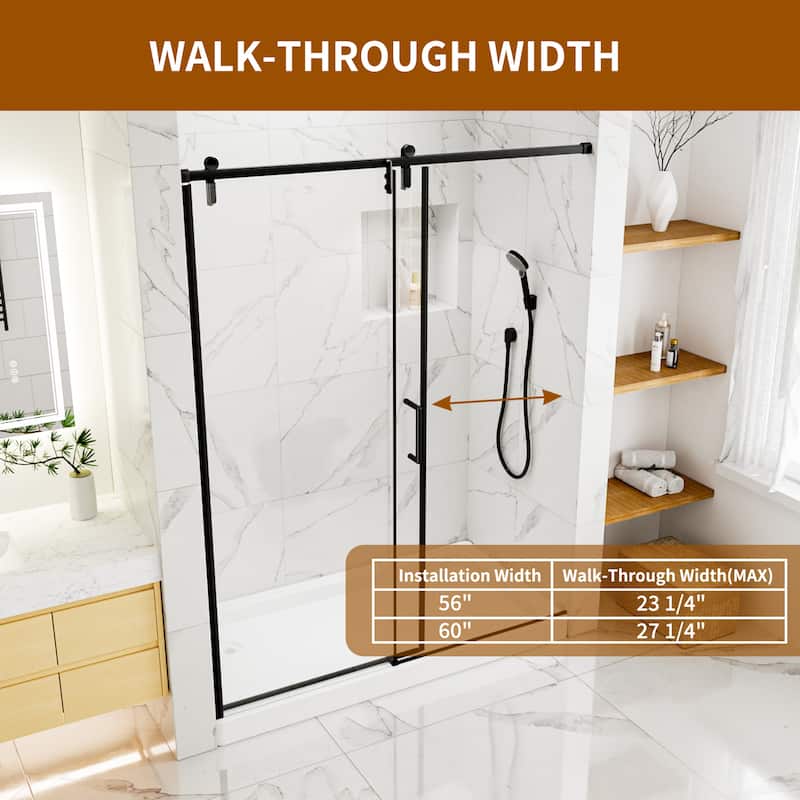 Modland 48-60 in. W x 76 in. H Semi-Frameless Sliding Shower Door with ...
