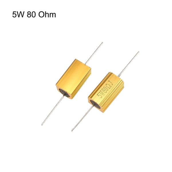 5W 80 Ohm Axial Gold Tone Heatsink Aluminum Clad Resistor 2Pcs - Gold ...
