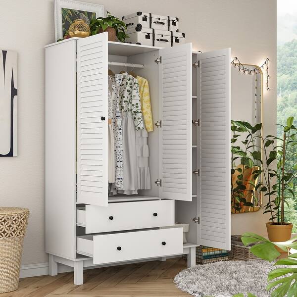 Armoire Large Storage Wardrobe Closet Drawers & Shelves and Slat Doors ...