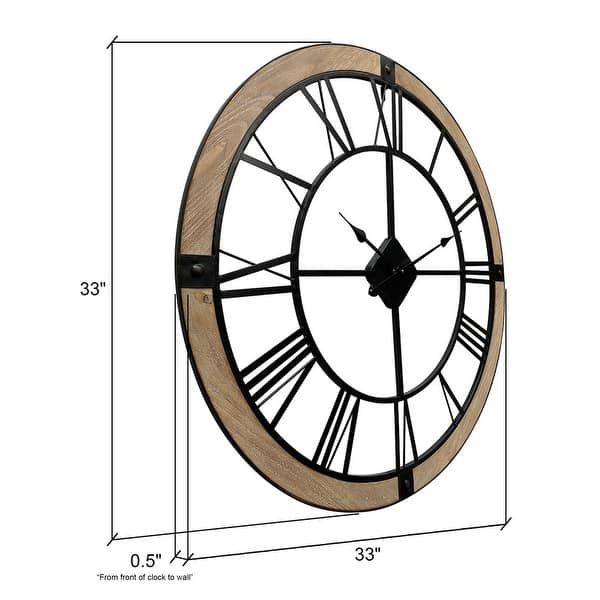 Marinela Round Wood Modern Farmhouse Wall Clock - 33"H x 33"W x 0.5"D ...