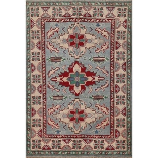 Light Blue Oriental Kazak Area Rug Handmade Wool Carpet - 4'0" x 5'11 ...