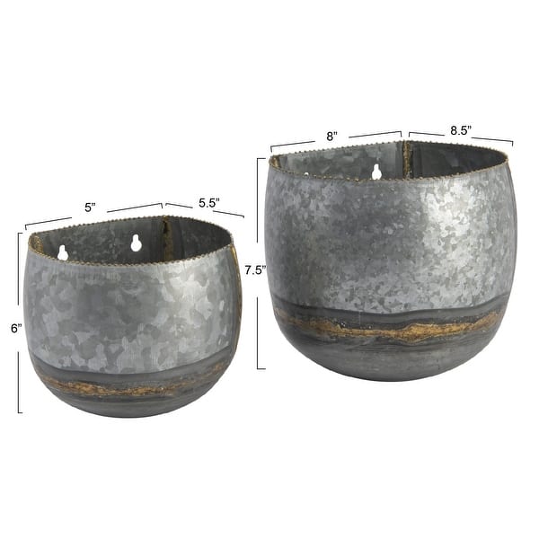 Metal Wall Planters with Line Design and Galvanized Finish, Silver and ...