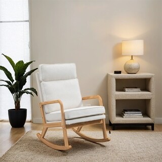 Modern Rocking Chair Armchair,Upholstered High Back Wooden Rocker - Bed ...