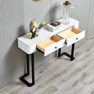 47.2" Console Table Dressing Table w/ 2 Drawers, Sofa Side Table Metal ...
