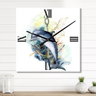 Designart 'Dolphin Turtle Anchor & Linear Coral Reef Plants' Nautical ...