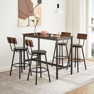 5-Piece Table Table and Chairs Set - High Dining Table with 4 PU ...