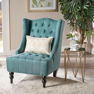 Teal Wingback Chair with Button-Tufted Diamond Stitching - Elegant ...