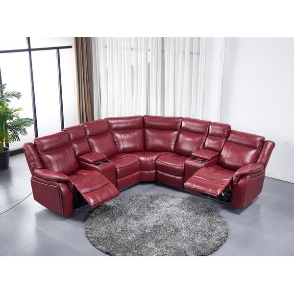 Titanic Furniture Falcon Red Faux Leather Power Motion Sectional with ...