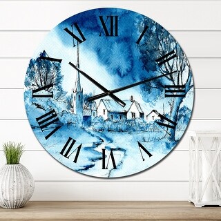 Designart 'Landscape In Blue Tones Of A Small Town' Colonial wall clock ...