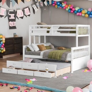 Twin-Over-Full Bunk Bed with Twin size Trundle,Separable Bunk Bed with Drawers for Bedroom,Twin ...