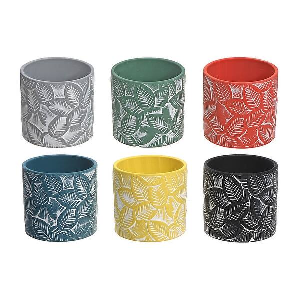 Ceramic Round Embossed Planters (Leaf) (6/Disp) - Set of 6 - Bed Bath ...
