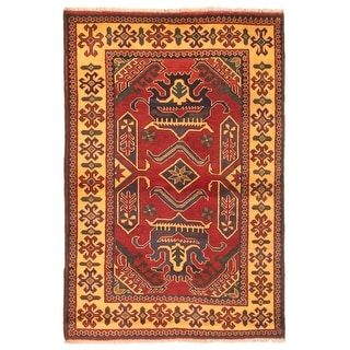 ECARPETGALLERY Hand-knotted Finest Kargahi Dark Red Wool Rug - 4'0 x 5 ...