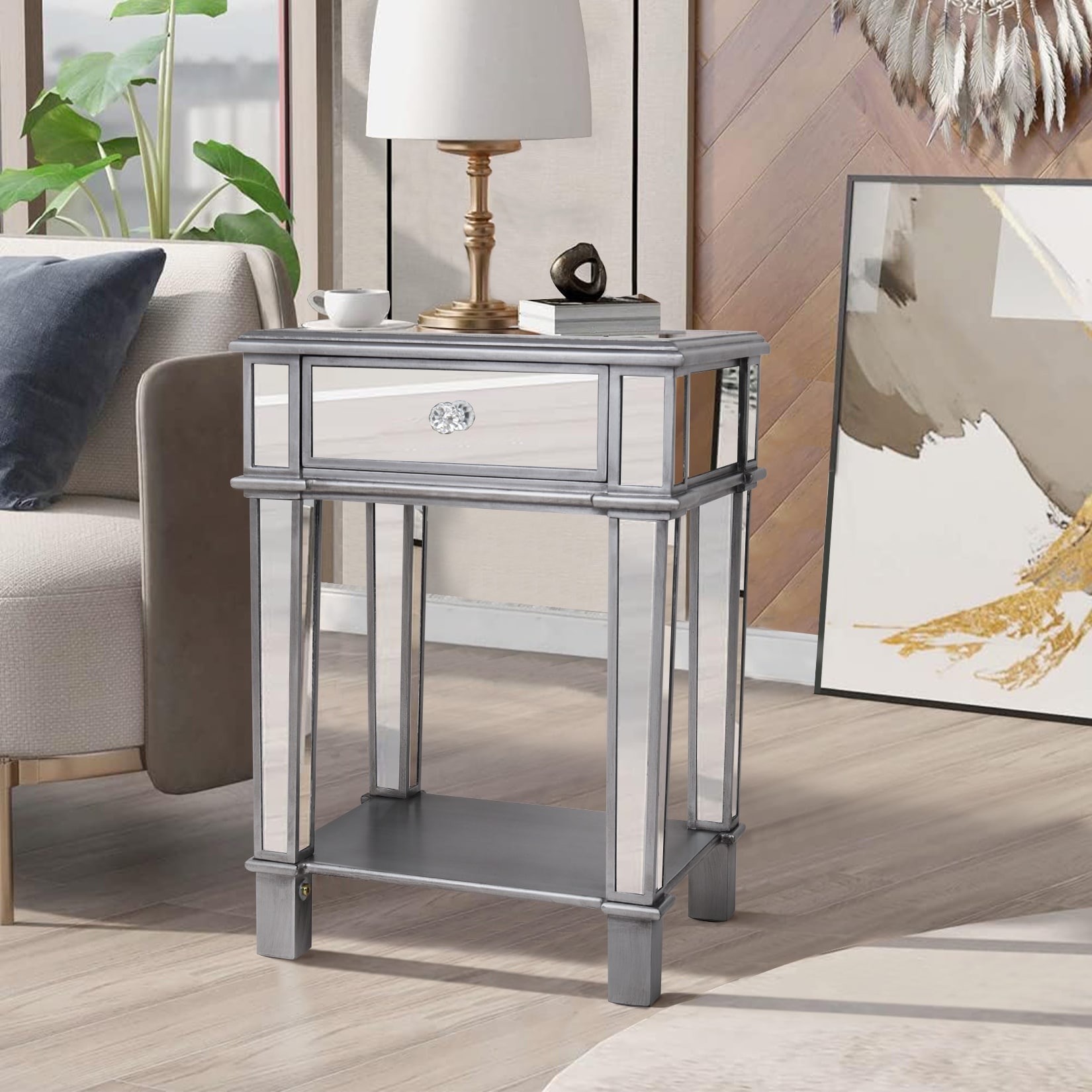 Silver end table with drawer store