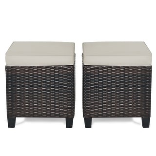 Outdoor Cushioned Rattan Wicker Ottomans (Set of 2) - Bed Bath & Beyond ...
