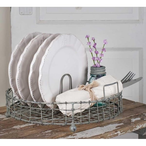 Gray Galvanized Metal Vintage Dish Rack with Utensil Holder - Bed Bath ...
