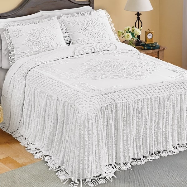 Elegant Tranquil Chenille Fringe Bedspread - Bed Bath & Beyond - 36715700