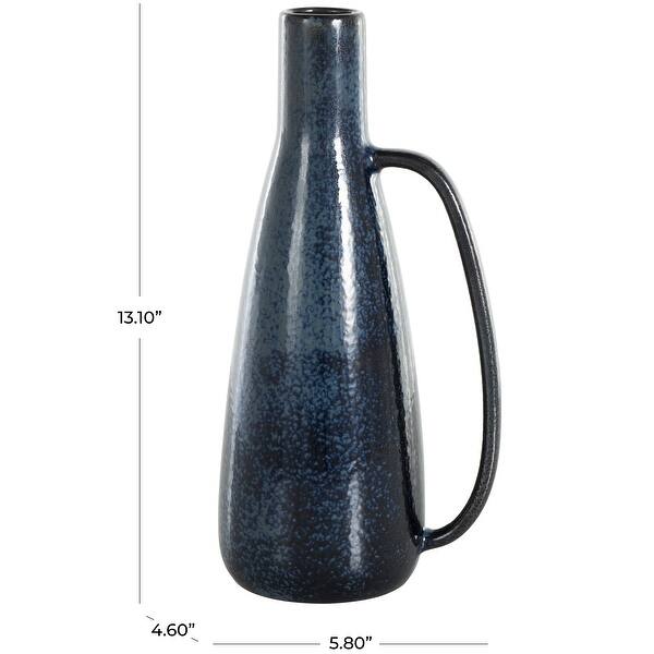 Dark Blue Ceramic Textured Decorative Vase with Long Curved Handle ...