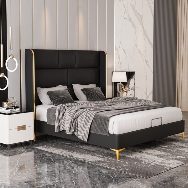 Queen Size Square Tufted Upholstered Platform Bed with 56" Tall ...