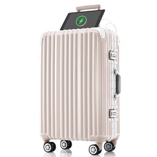 1pc 20" Vacation Carry-On Suitcase with Aluminum Frame, USB Port ...