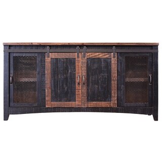 Ata 70 Inch TV Media Entertainment Console 2 Mesh Doors Pine Wood Black ...