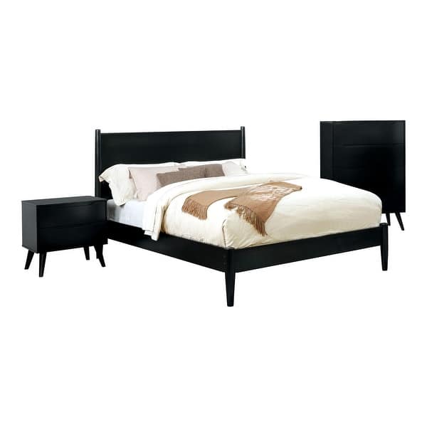 Fopp Mid-Century Modern Black Wood 3-Piece Platform Bedroom Set by ...