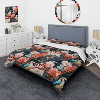 Designart "Harmonous Floral Vivid Tropical Birds" Blue Cottage Bedding ...