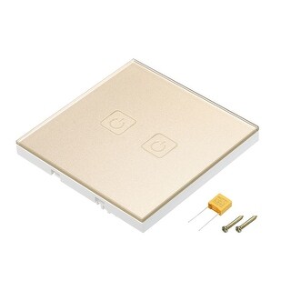 Touch Lamp Switch 2 Gang 1 Way Tempered Glass Panel Gold Tone 86mmx86mm ...