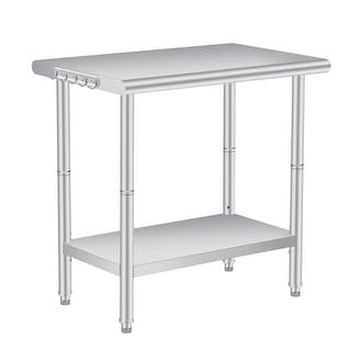 Double Layered Stainless Steel Work Table, Curved Edge Workbench with ...