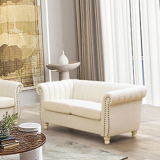 Amarius Modern Beige Flannelette Twin Size Rolled Arm Sofa - 62 inches ...