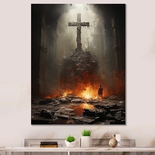 Designart "Lazarus Light Cross Tombstone" Christianity Wall Art - Bed ...