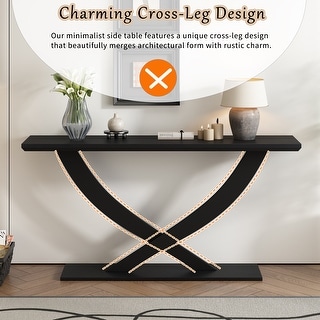 Black Narrow Console Table / Cross-Leg Design Entryway Table Sofa Table ...