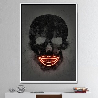 Designart "Smiling Red Lips Neon Skull" Modern & Contemporary Framed ...