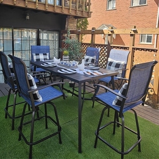 7-Piece Patio Bar Stool Set Textilene Swivel Stools - Bed Bath & Beyond ...